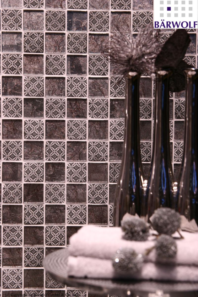 BARWOLF - Listel mosaïque pâte de verre Byzantine - carved black - 5x30 ...