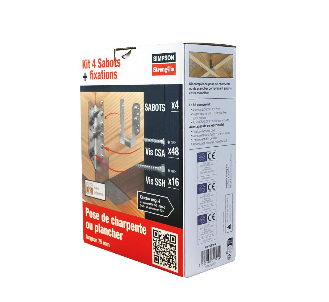 SIMPSON STRONG-TIE - Kit 4 sabot 76/152 +16 SSH + 48 CSA Réf. H76152SSH ...