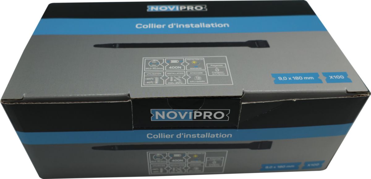 NOVIPRO - Collier d'installation PA 6.6 tête double 9 mm x 180 noir ...
