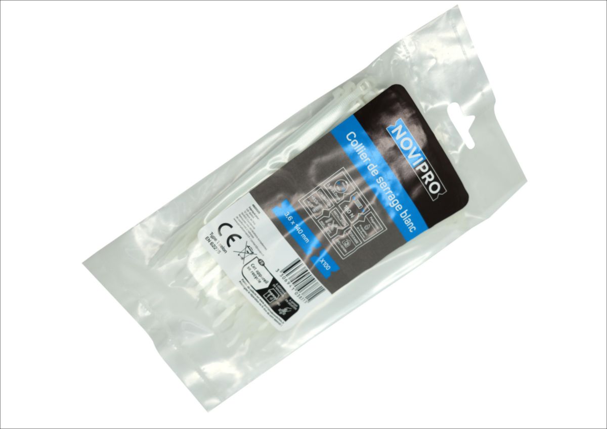 NOVIPRO - Collier de serrage blanc 3,6x140 (sachet x 100) NOVIPRO | POINT.P