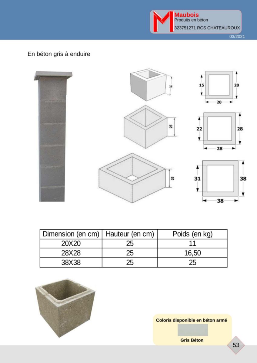 MAUBOIS - Elément de pilier à enduire béton 28x28x25cm | Point.P