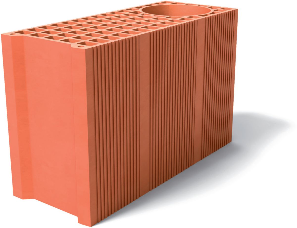 BIO'BRIC - Brique poteau rectifiée bgv20 - terre cuite - 500x200x314 mm - réservation de 15 cm ...