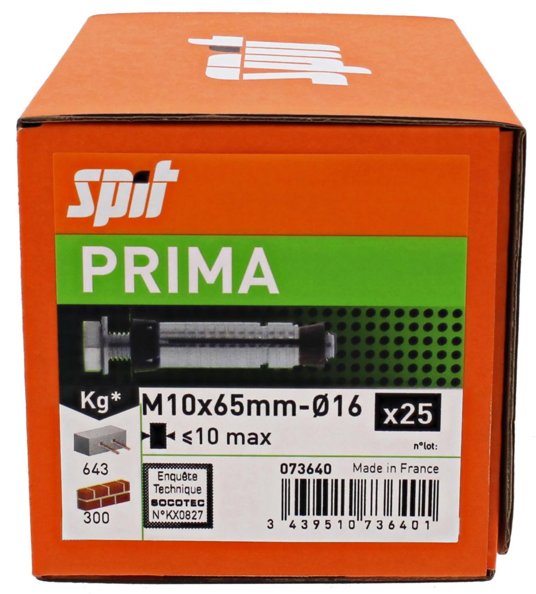 SPIT - Cheville Prima LM10-16/10 collerette boîte de 25 réf.073640 | POINT.P