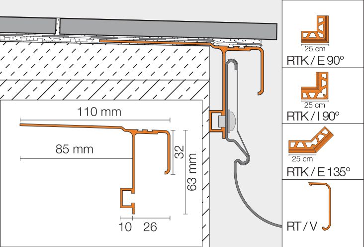 SCHLUTER SYSTEMS - Profilé de rive en aluminium teinté gris pastel pour ...