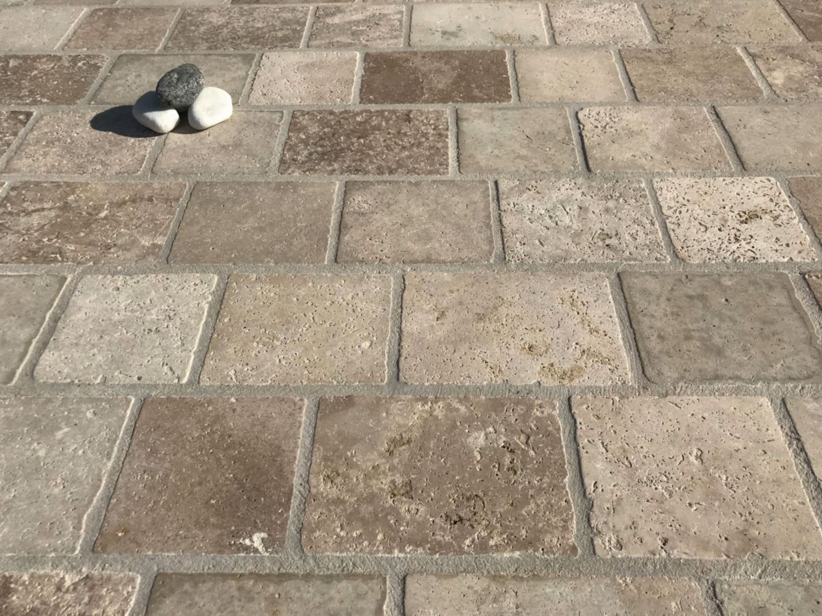 CREASTONE - Pavé sol extérieur calcaire Travertin - mix beige - 15,3x15 ...