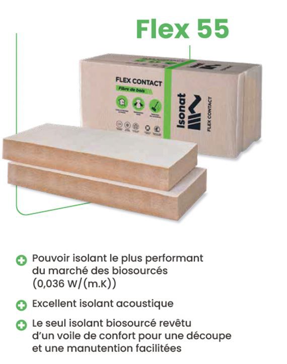 ISONAT - Panneau isolant flexible Flex 55 Plus H - fibre de bois - 60x122 cm - ép. 80 mm - R = 2 ...