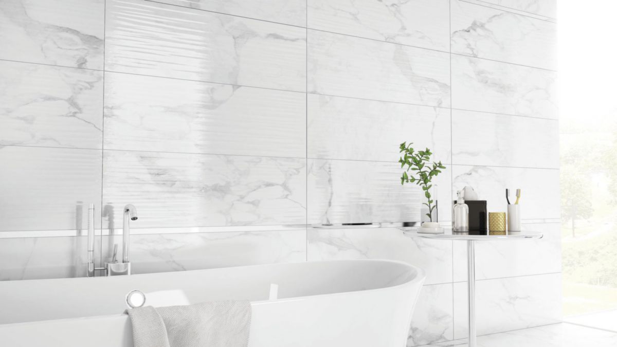 ALELUIA CERAMICAS - Faïence murale effet marbre Natura Kalacata - grey ...