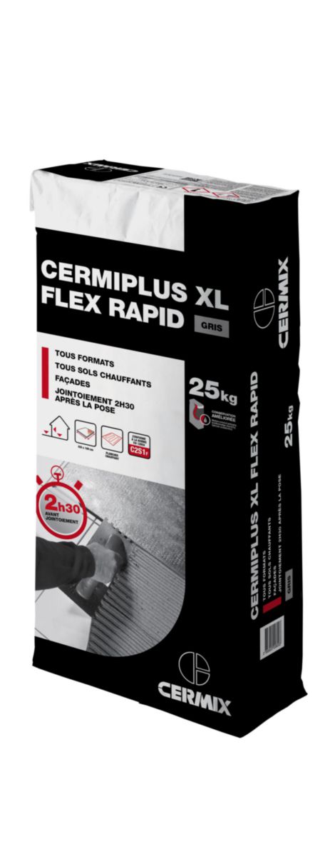 CERMIX - Colle à carrelage Cermiplus XL Flex rapide - gris - sac de 25 kg | Point.P