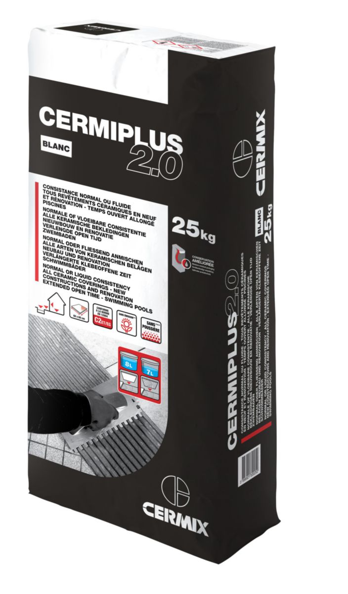 CERMIX - Mortier colle Cermiplus sans poussière blanc sac de 25kg 0003191801 | Point.P