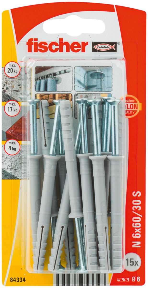 FISCHER - Cheville clou N 6X60 Z/15K NV (15) Réf. 84334 | POINT.P