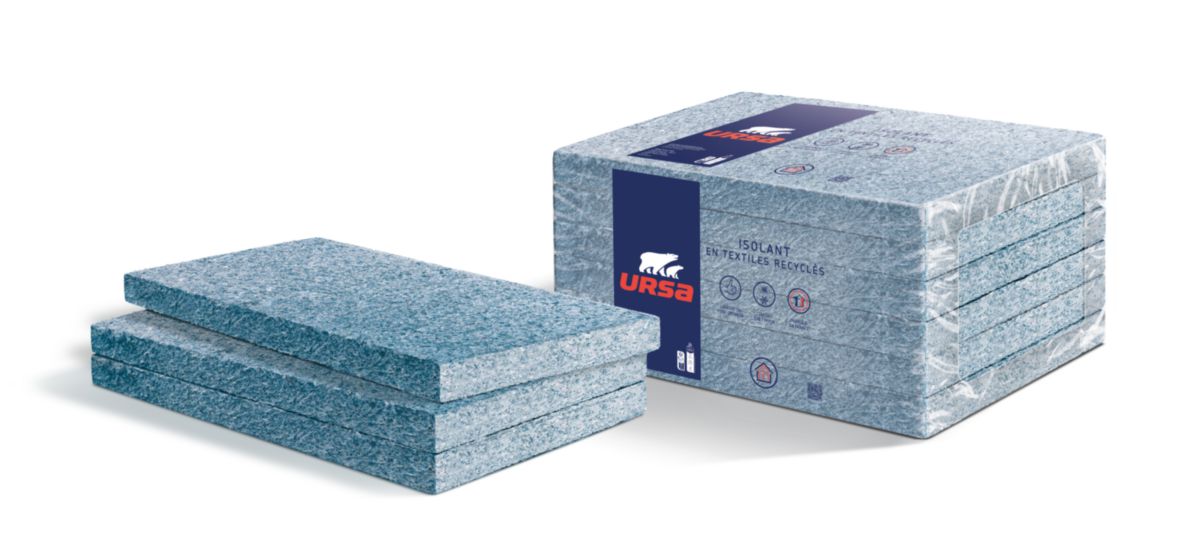 URSA - Panneau semi-rigide non-revêtu à base de fibres textiles recyclés - URSA UPTEX Ep 100 mm ...