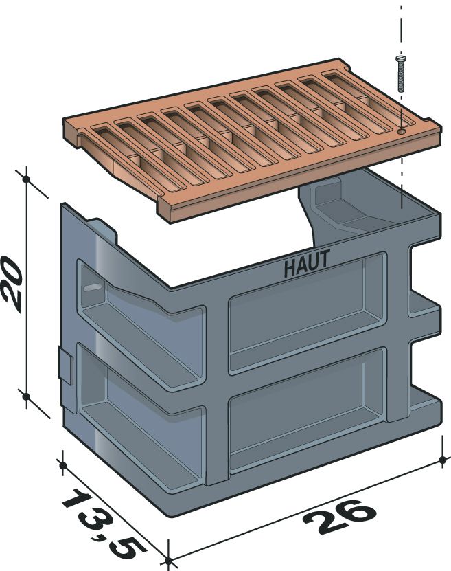 NICOLL - Courette anglaise à grille COUR7G - PVC gris - 260x135x200 mm ...