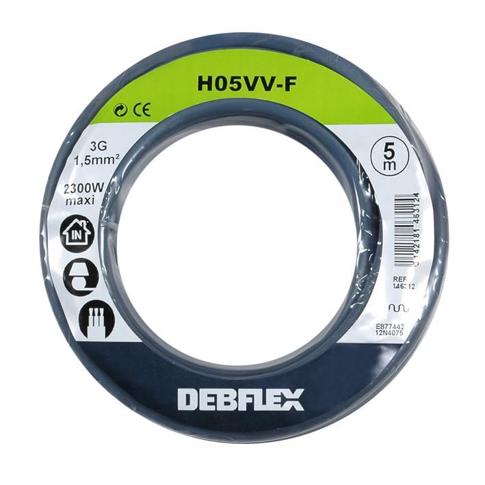 DEBFLEX - Fil HO5 VVF 3G1,5 5m gris 146312 | POINT.P