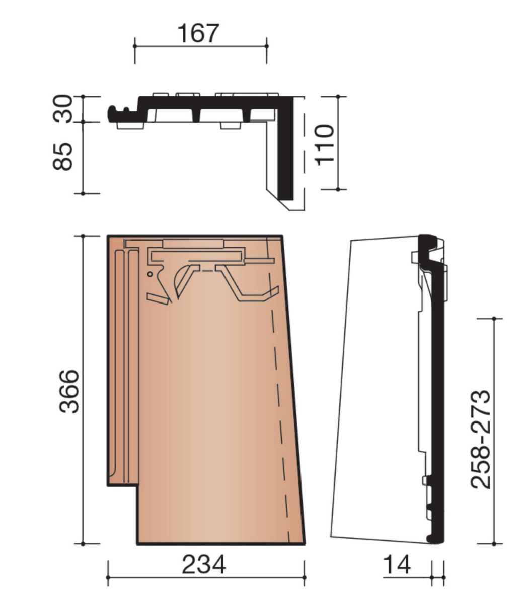 KORAMIC - Tuile de rive à rabat droit Vauban 2 Droite terre cuite grése ...