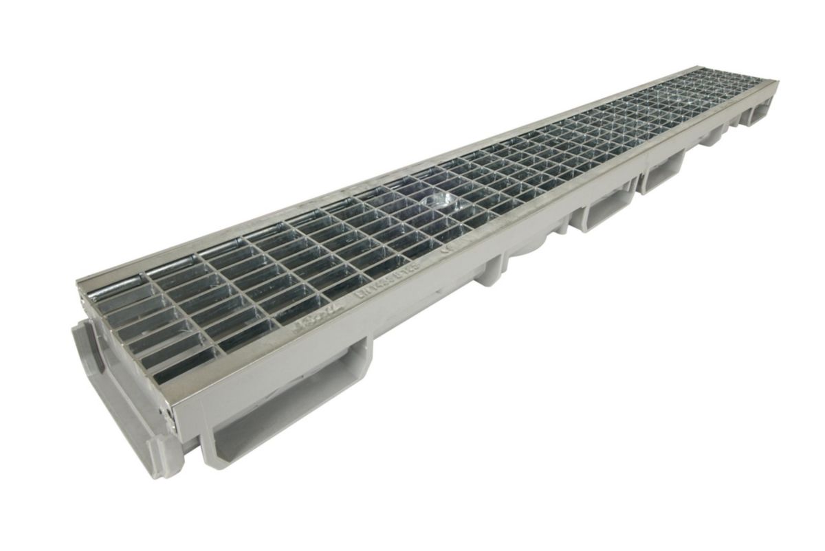 NICOLL - Caniveau bas PVC 1 grille galva B125 Nicoll 1 m - Largeur 130 ...