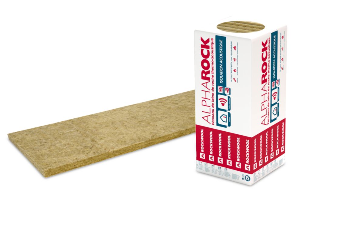 ROCKWOOL - Panneau laine de roche pour isolation mur intérieur Alpharock - non revêtu - 1,35x0,6 ...