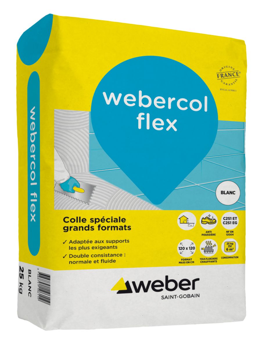 WEBER - Mortier-colle pour carrelage grand format webercol flex - blanc - sac de 25 kg | Point.P