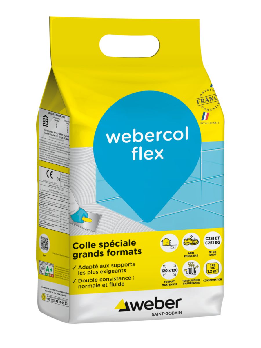 WEBER - Mortier-colle pour carrelage grand format webercol flex - blanc - sac de 5 kg | Point.P