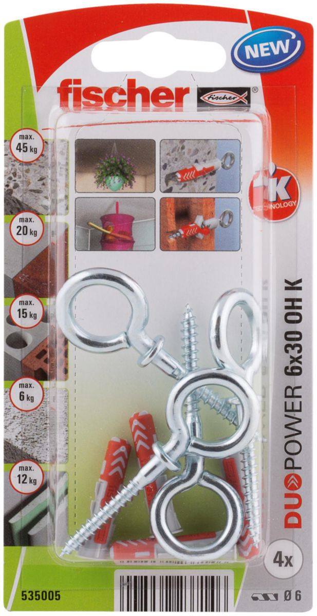 FISCHER - Chevilles Duopower 6 x 30, en blister de 4 + piton Réf ...