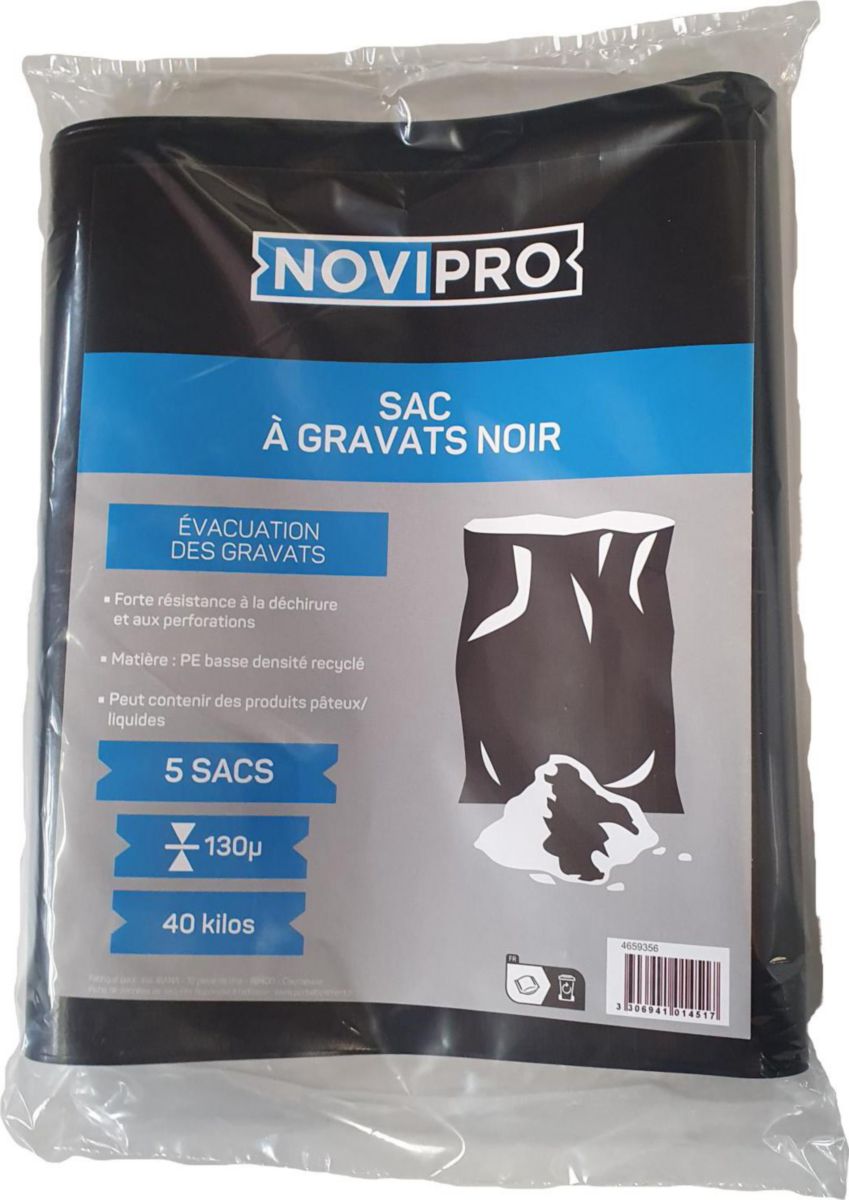 NOVIPRO - Sac à gravats PEBD noir Novipro 40kg X5 | POINT.P