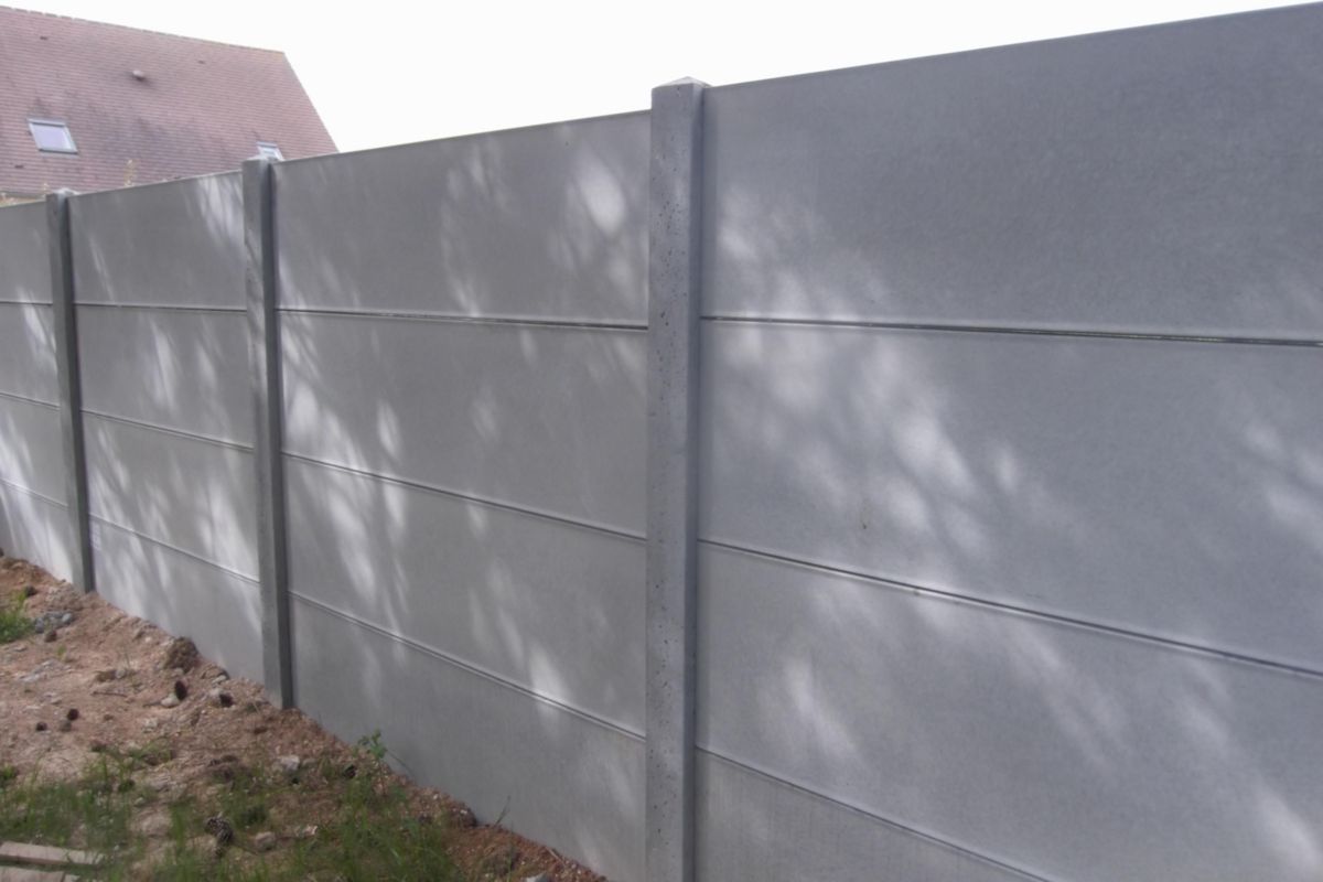 GIRPAV - Plaque de clôture lisse - béton gris - L. 1,92 m - 50x3,5 cm ...