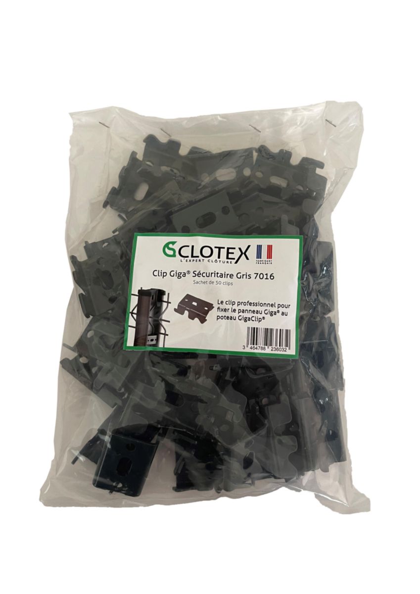 CLOTEX - Clip sécuritaire pour clôture Giga - gris 7016 - sachet de 50 pcs | POINT.P