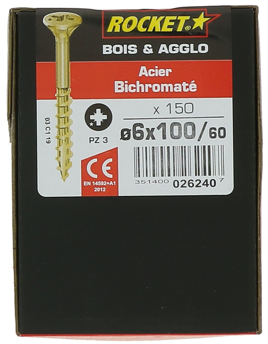 ROCKET - Vis bois/agglo Rocket Pozi Ø 6x100/60 mm - boîte de 150 pcs ...