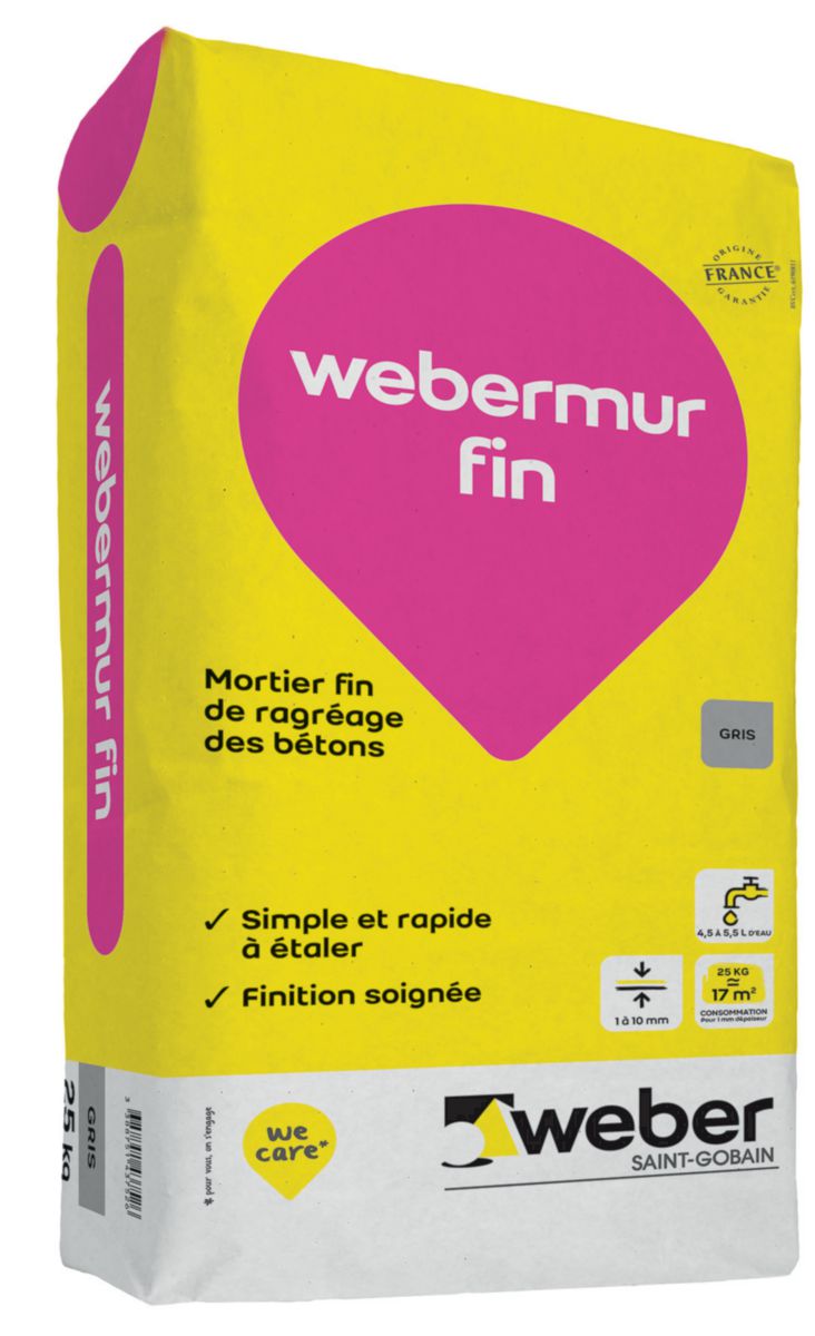 WEBER - Mortier de ragréage webermur fin pour béton - gris clair - sac de 25 kg | POINT.P