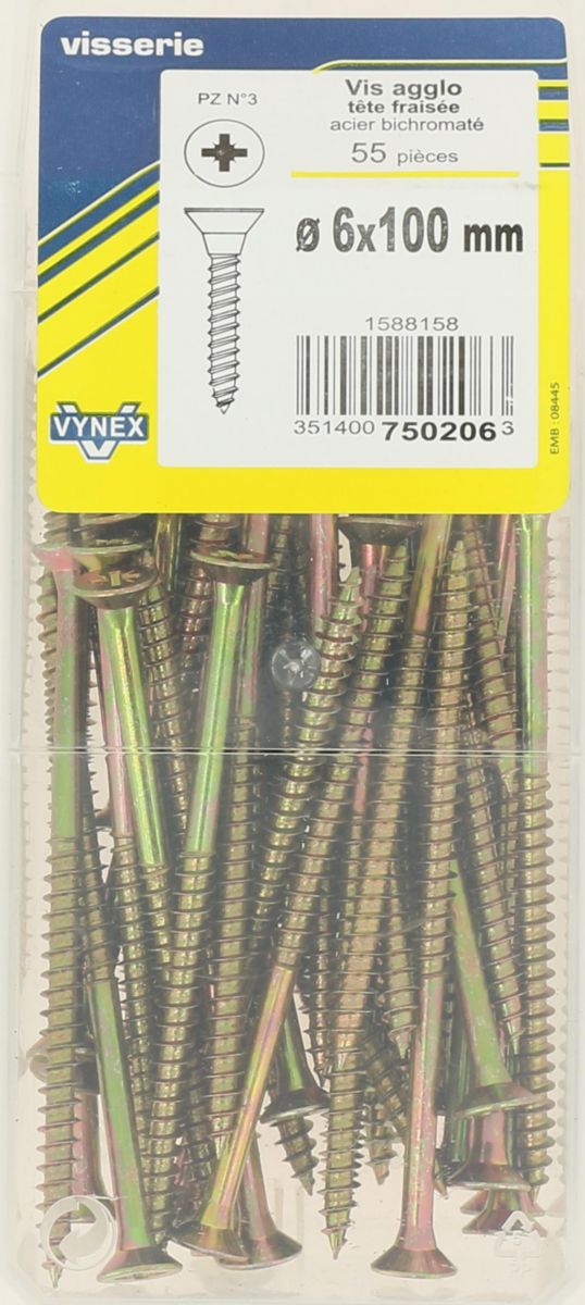 VYNEX - Vis agglo TF empreinte PZ n°3 - acier bichromaté - Ø 6x100 mm ...