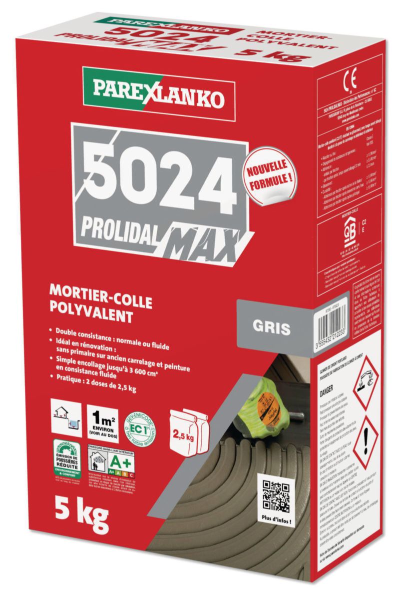 PAREXLANKO - Mortier-colle carrelage 5024 Prolidal Max - gris - sac de 5 kg | POINT.P
