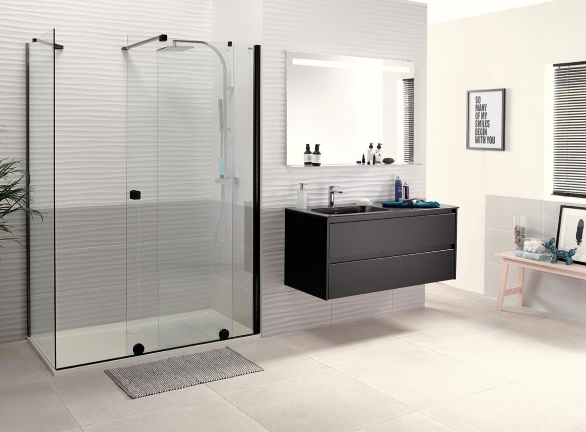 ALTERNA - Paroi Alterna Pure day Walk in noire 120cm verre transparent ...