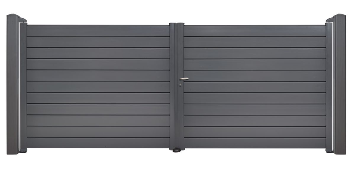 ALUCLOS - Portail Alu.line battant de 3,50m lame semi-ajourée gris ...