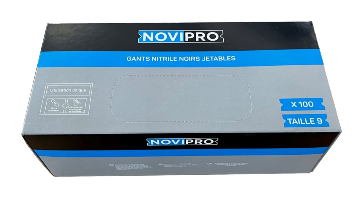 NOVIPRO - Gants jetables nitrile noir résistants Novipro - boîte de 100 taille 9 | POINT.P