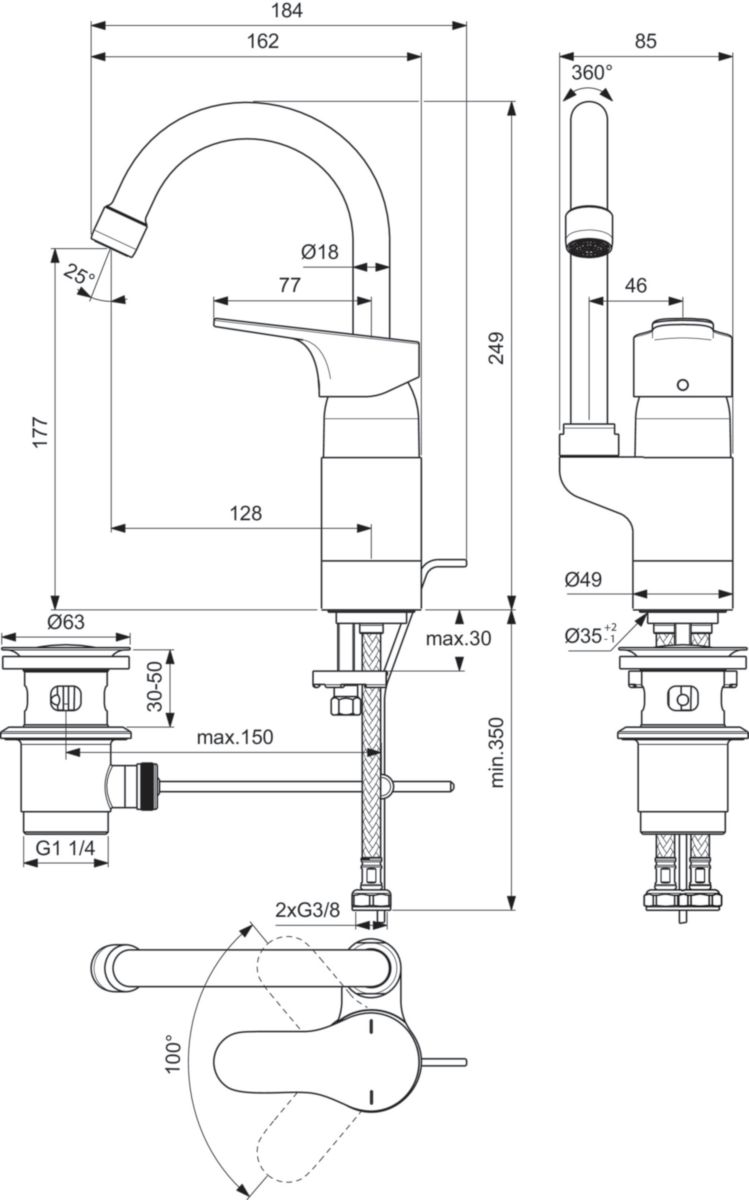 PORCHER - Mitigeur lavabo OLYOS monotrou col de cygne H120 orientable ...