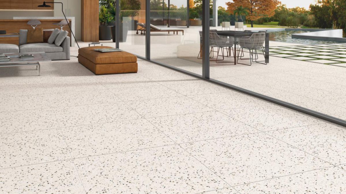 GRESPOR - Carrelage sol intérieur grès cérame Terrazzo - anthracite mat ...
