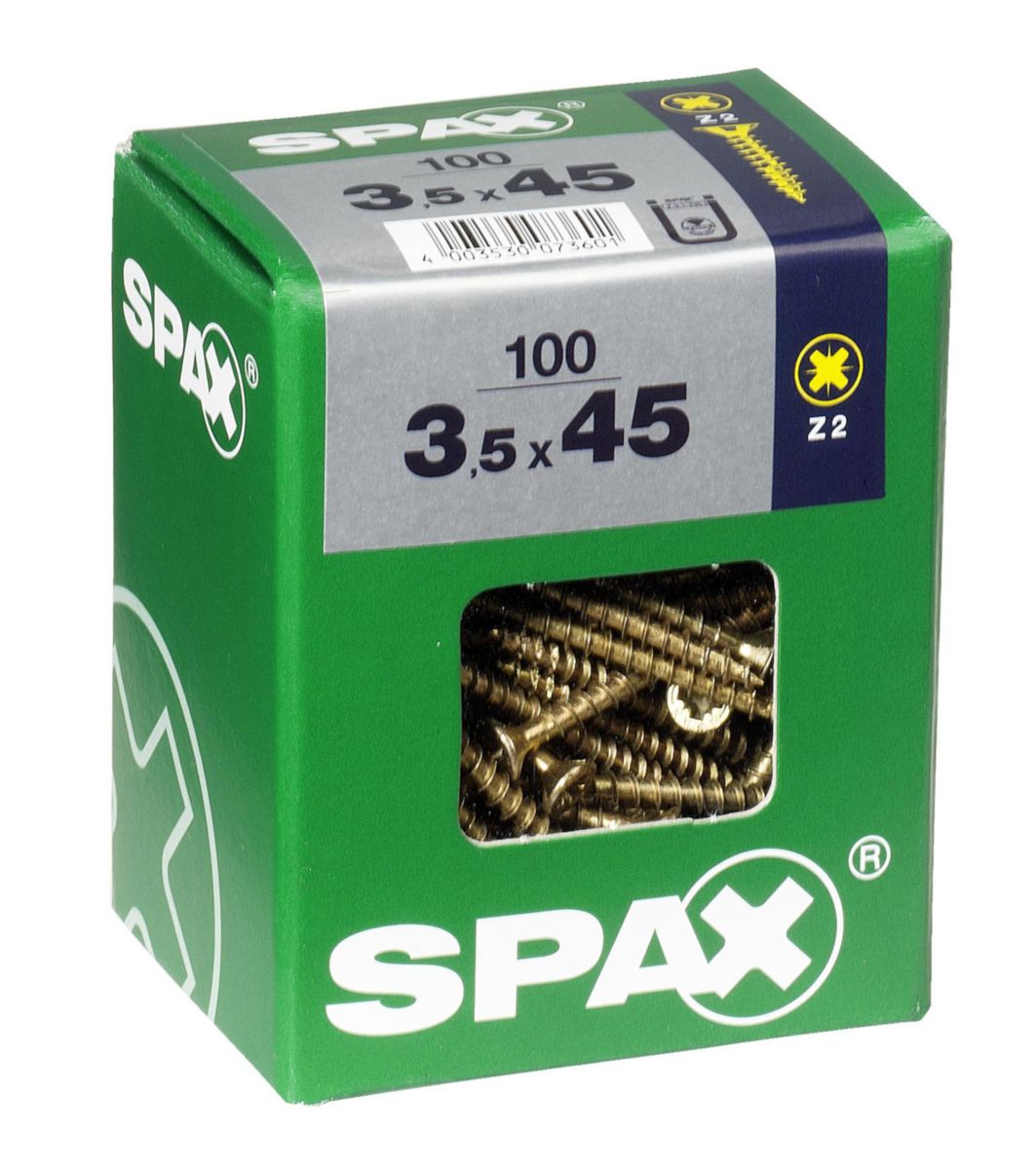 SPAX - Vis Pozidriv tête fraisée zinguée jaune 3,5x45 L boîte de 100 ...