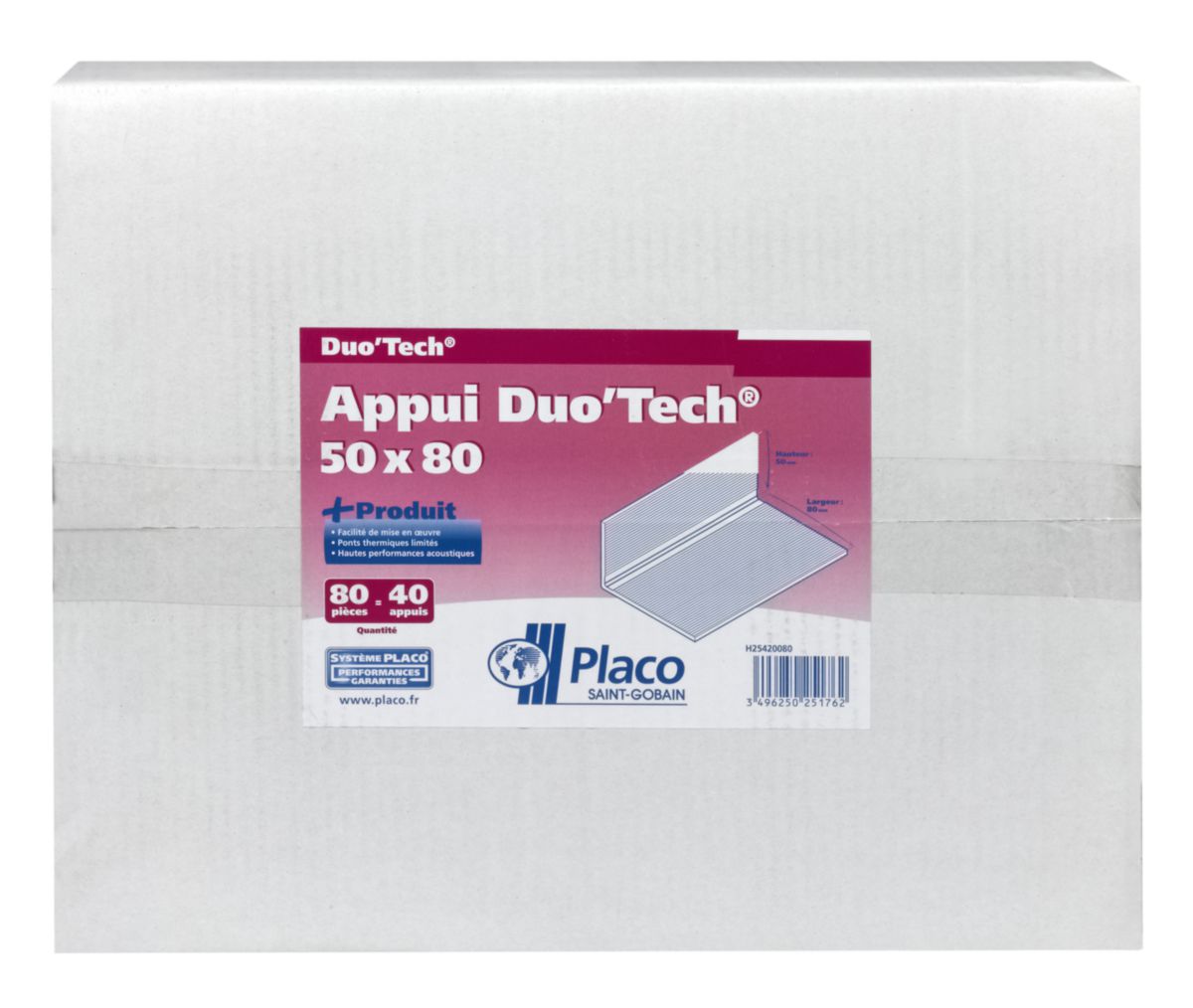 PLACO - Appui Duo'Tech 50X80 - L.320 mm - l. 80 mm - boîte de 40 pcs ...