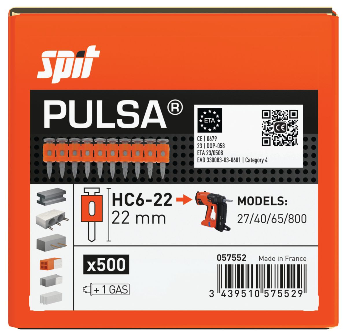 SPIT - Boite de 500 clous PULSA HC6-22 (pour acier, béton dur et ...