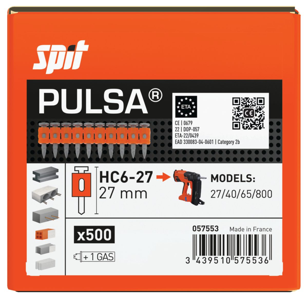 SPIT - Boite de 500 clous PULSA HC6-27 (pour acier, béton dur et ...