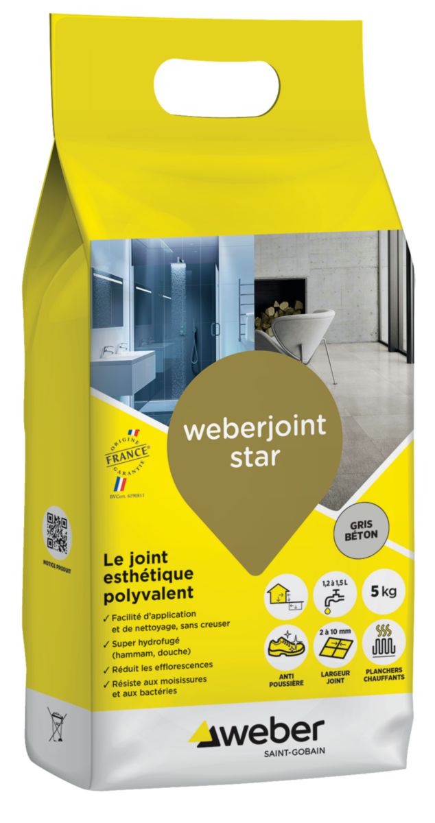 WEBER - Joint de carrelage esthétique Weberjoint Star - gris béton E08 ...