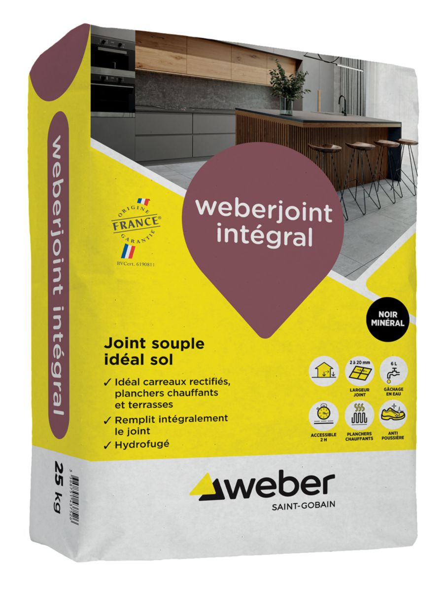 WEBER - Mortier pour sol et carreaux rectifiés weberjoint intégral - noir minéral E12 - sac de ...