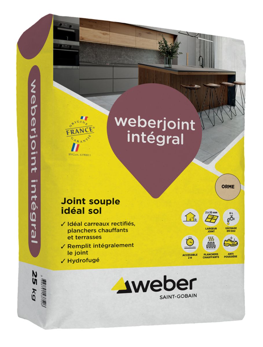 WEBER - Mortier weberjoint integral pour sol et carreaux rectifiés - orme T06 - sac de 25 kg ...