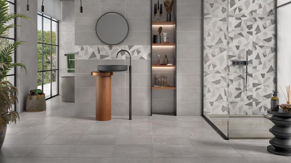 CEREV - Faïence murale Cloud - décor geo grey mat - 24,7x44,7 cm | POINT.P