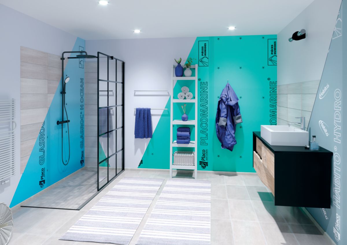 PLACO - Plaque de plâtre hydrofuge Placomarine BA13 - 3x1,2 m | POINT.P