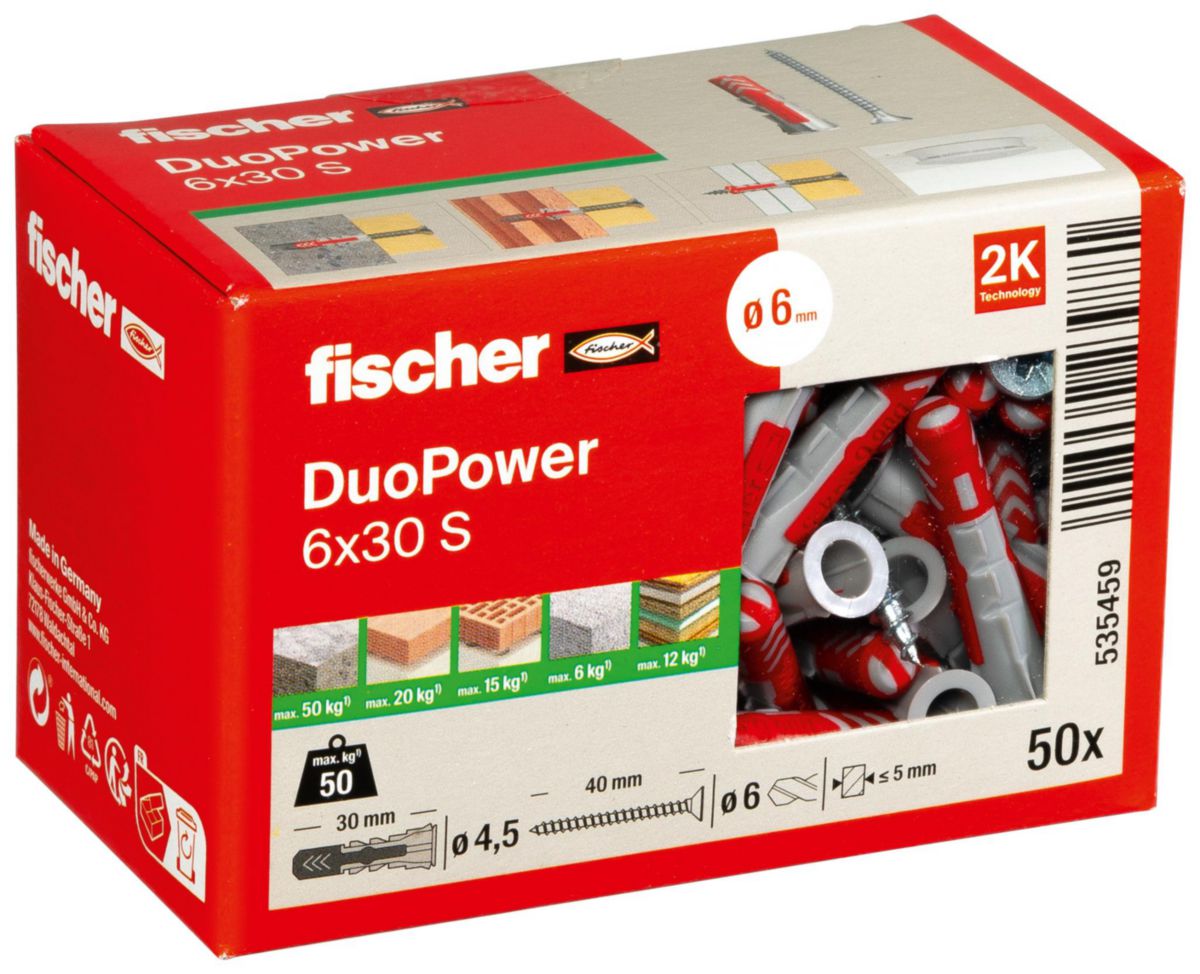 FISCHER - Cheville Duopower + vis 6x30 S -50/bte Réf. 535459 | POINT.P