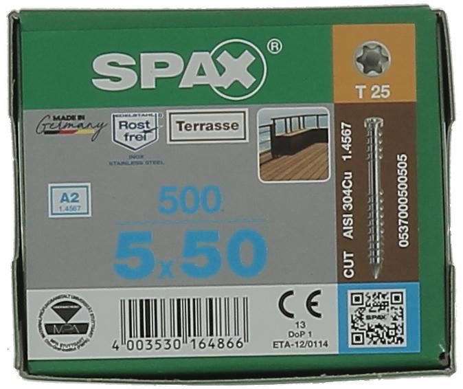 SPAX - Vis de terrasse Torx à tête cylindrique - inox A2 - Ø 5x50 mm - boîte de 500 pcs | POINT.P
