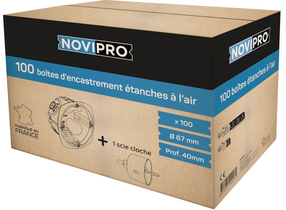NOVIPRO - Lot 100 boîtes d'encastrement étanche à l'air 1 poste Prof ...