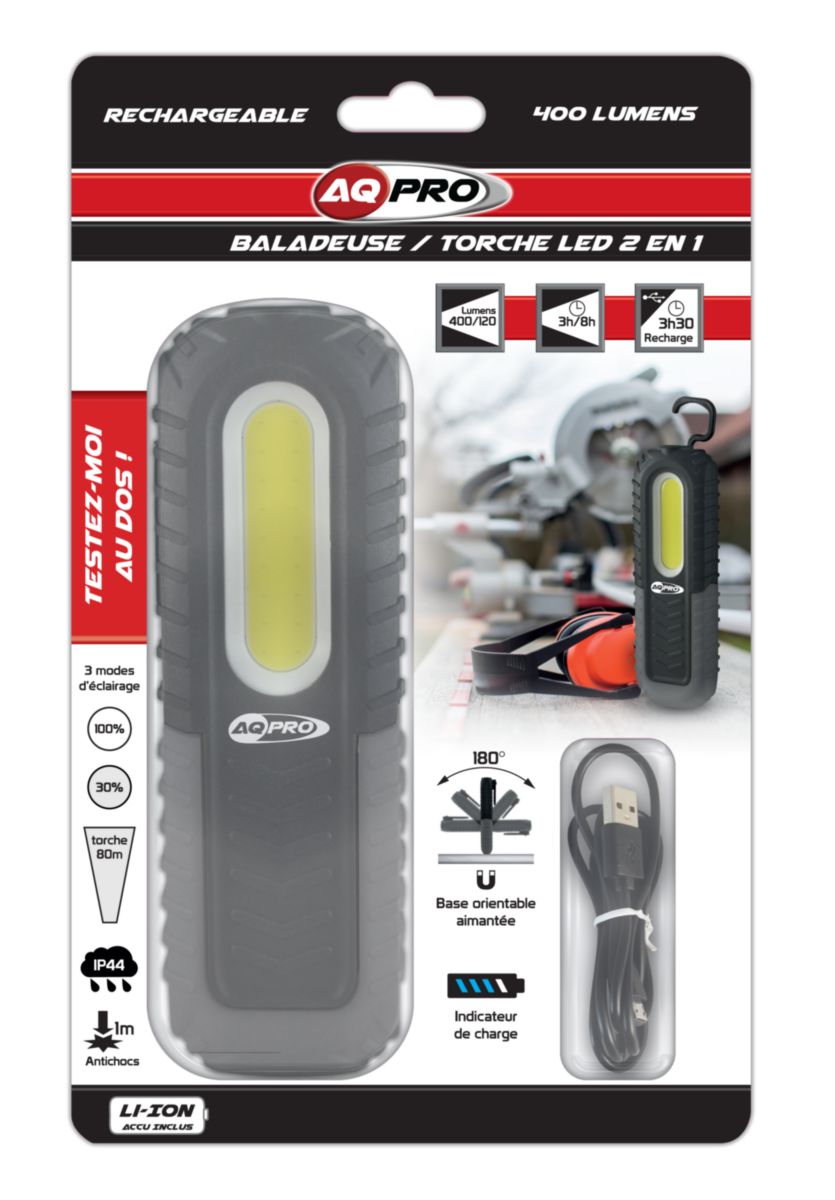AQ PRO - Baladeuse rechargeable avec fonction torche - 400/120 lumens ...
